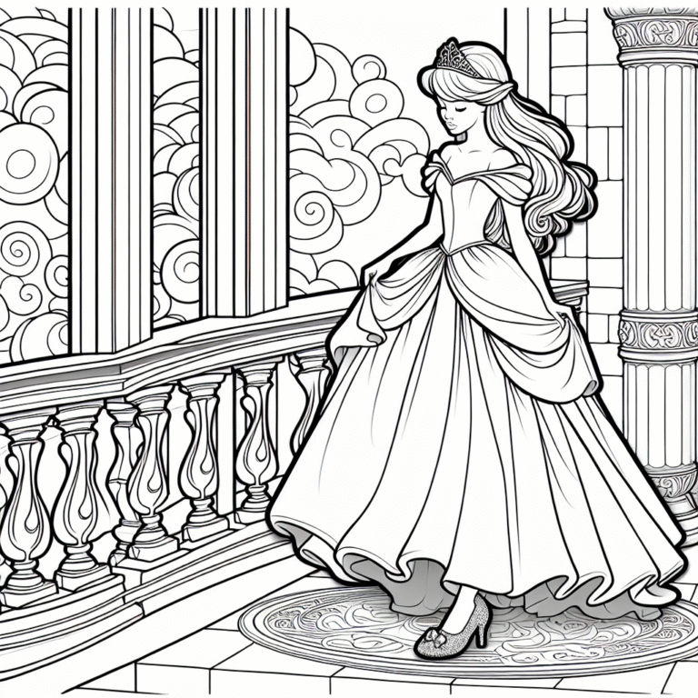 Coloring page of a princess, kind ruler standing on a balcony - Color ...